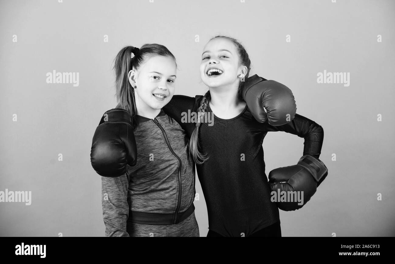 Competitors on ring and friends in life. Girls in boxing sport. Boxer ...