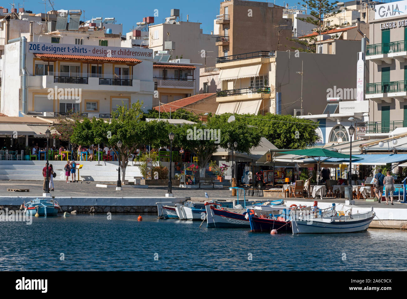 Agios Nikolaos, eastern Crete, Greece. October 2019. Small boats on the ...