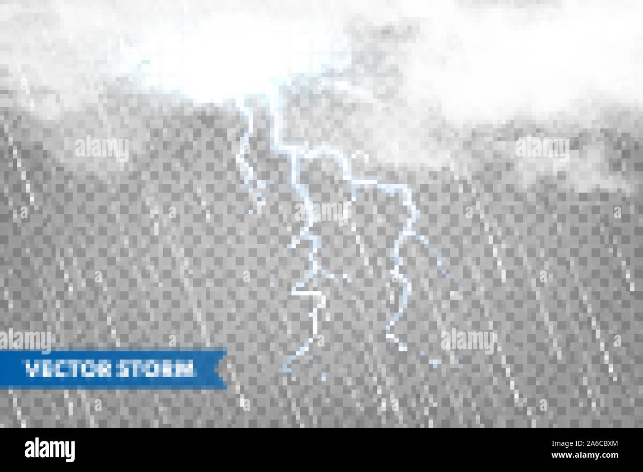 Realistic rain with clouds and lightning on transparent background ...
