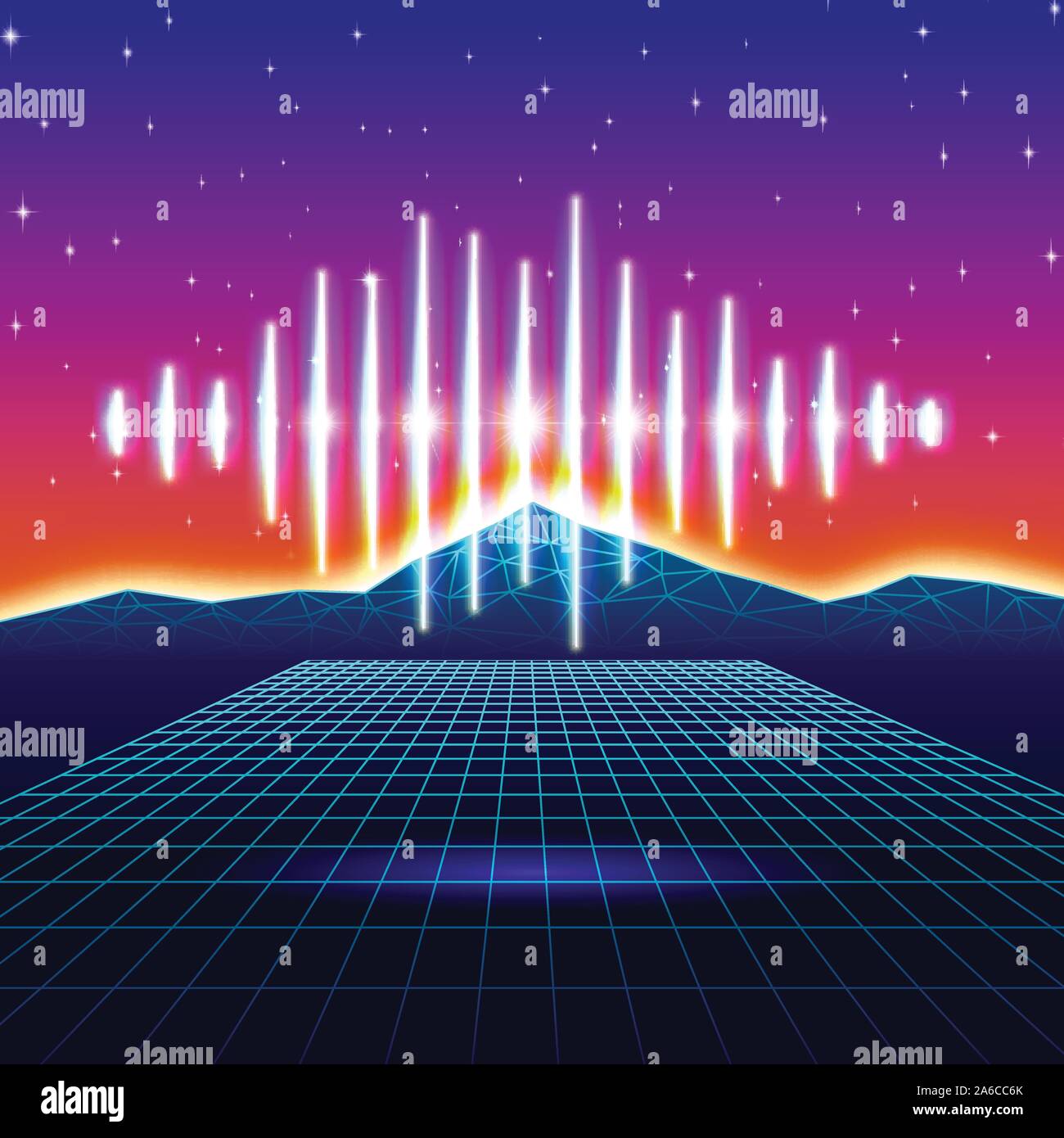 Retro gaming neon background with shiny music wave Stock Vector Image ...