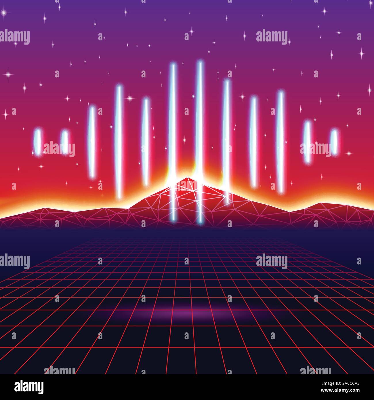 Retro gaming neon background with shiny music wave Stock Vector Image ...