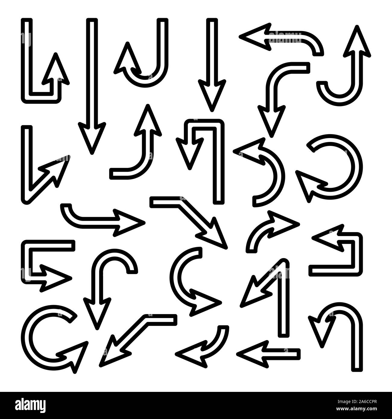 Black Line Arrows Set on White Background. Arrow, Cursor Outline Icon ...