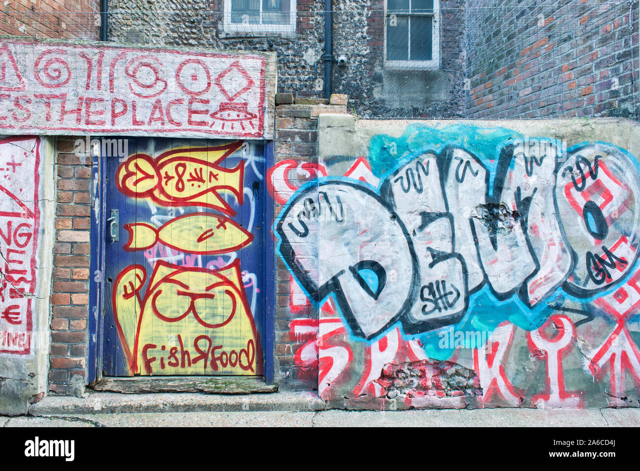 The walls of the North Laine covered in graffiti street urban art Stock ...
