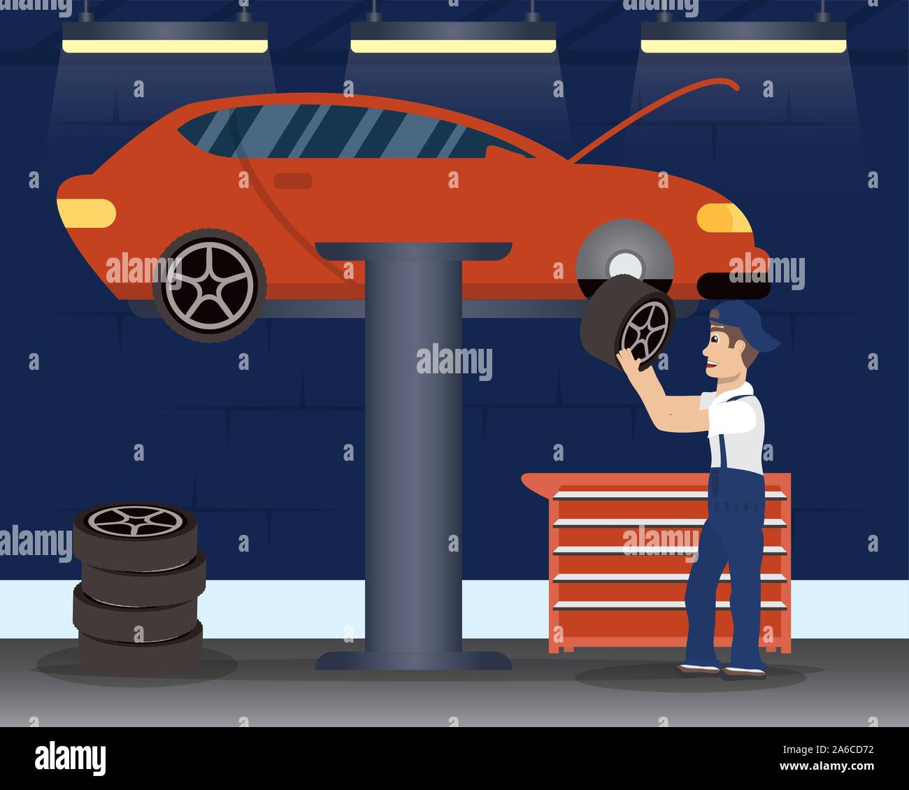 Changing the wheels Stock Vector Images - Alamy