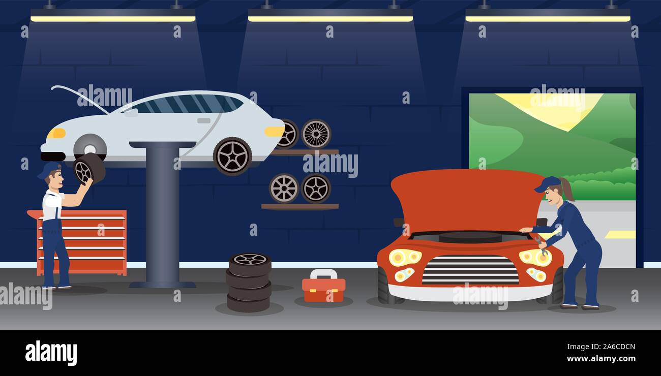 team of mechanics working characters Stock Vector Image & Art - Alamy