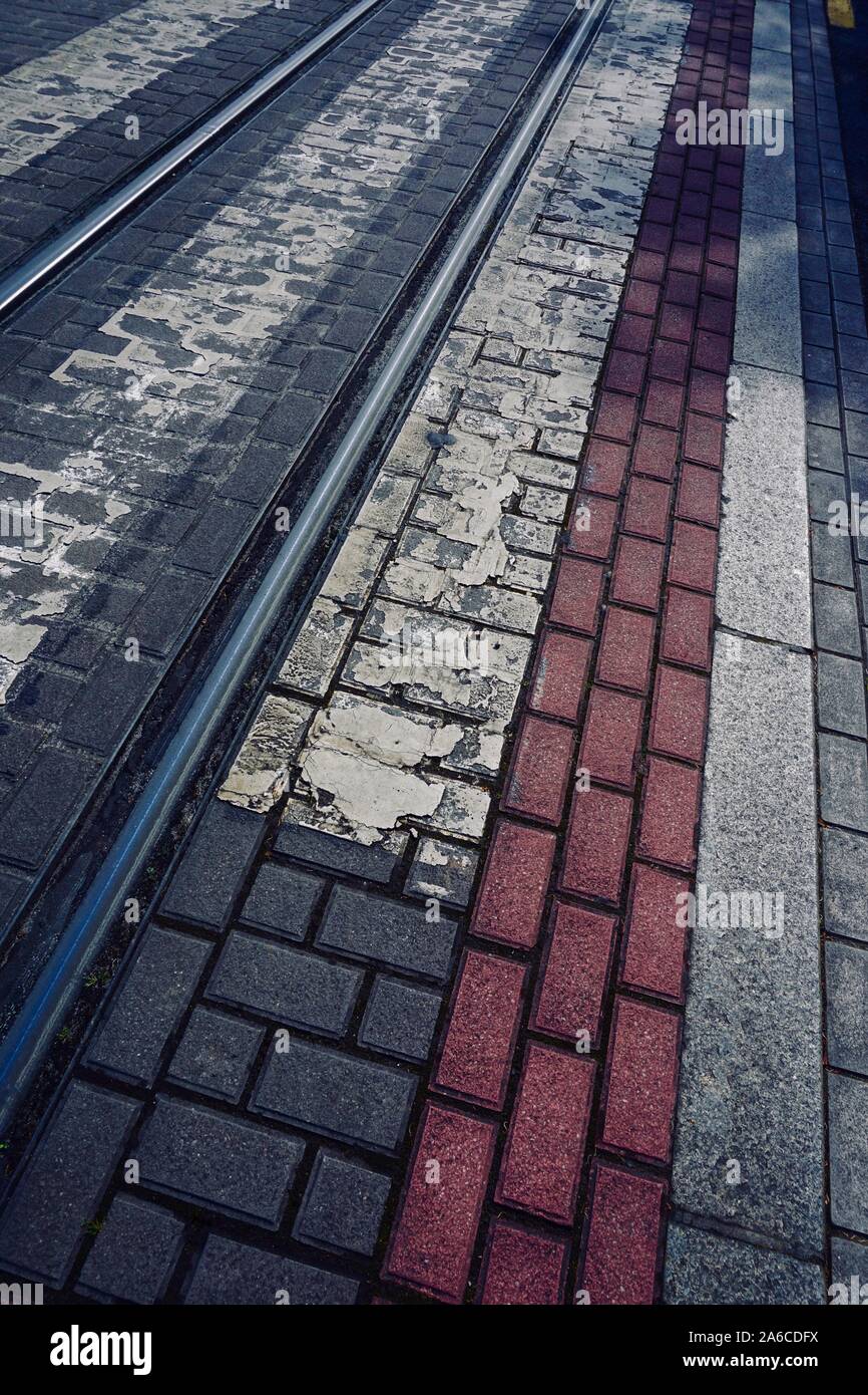 tramway tracks on the street in the city Stock Photo - Alamy