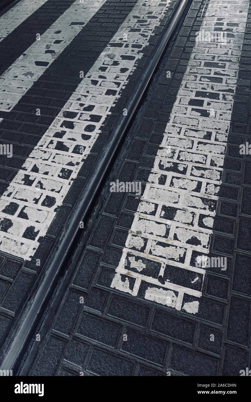 tramway tracks on the street in the city Stock Photo - Alamy
