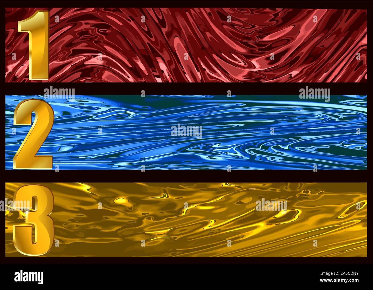 metallic texture banner. three banners with number isolated on black ...