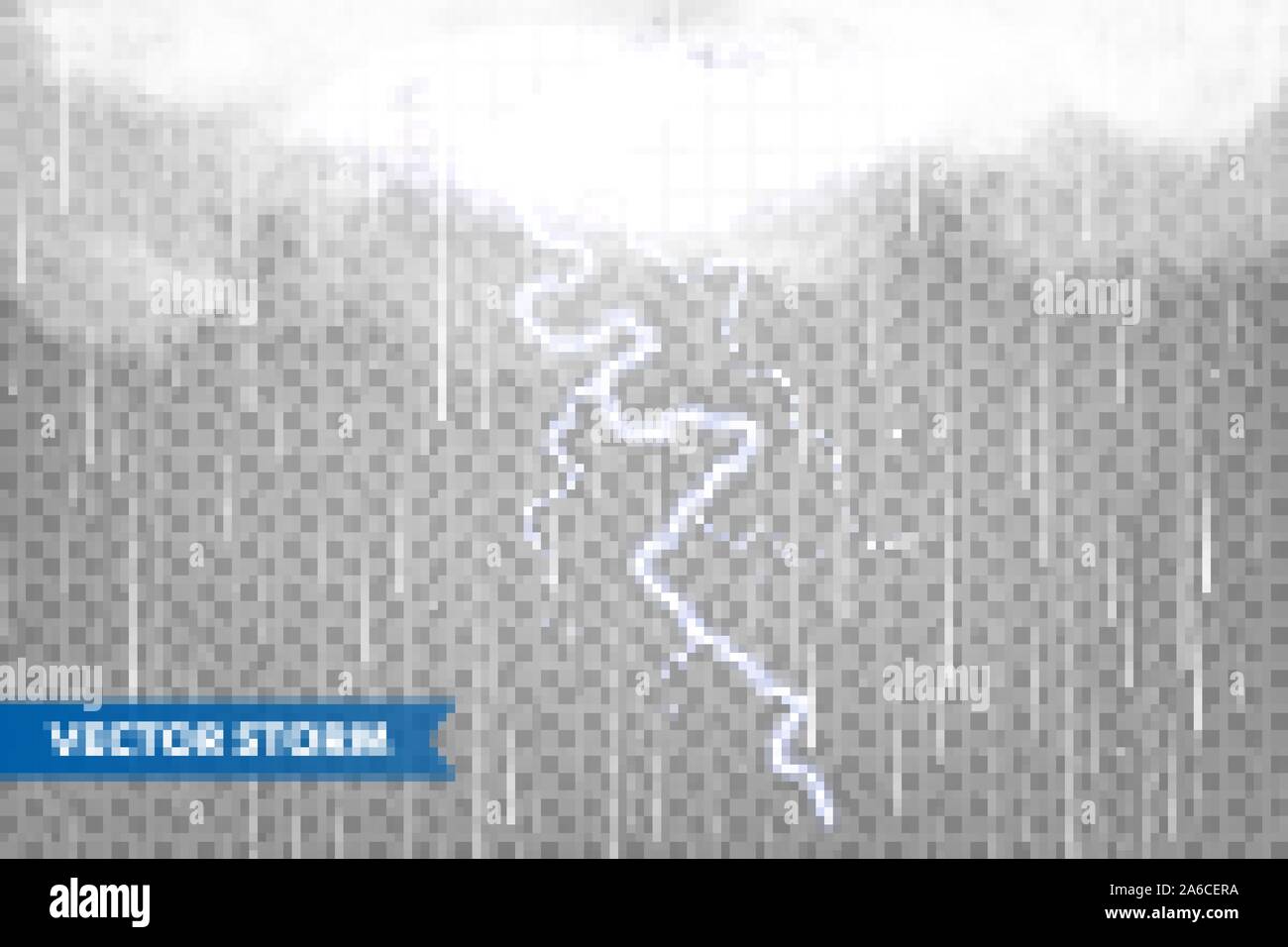 Realistic rain with clouds and lightning on transparent background ...
