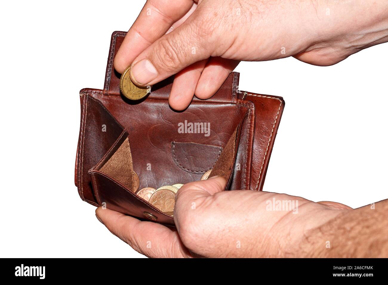 Man hand open an wallet isolated on white background with clipping path ...