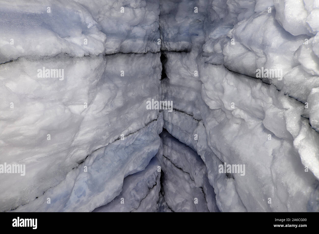 Closeup, cross section into an artificial glacier in Reykjavik, Iceland ...