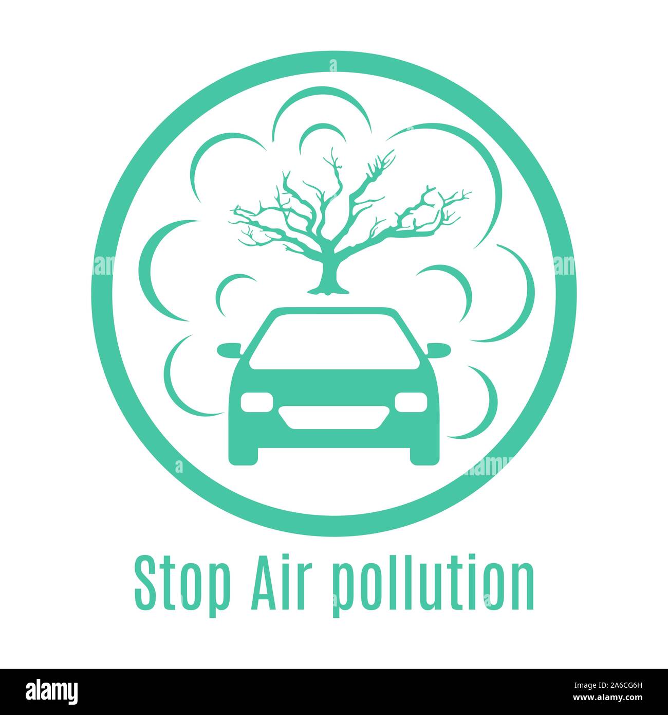 Vector illustration with car, emits smog exhaust, tree. Environmental ...