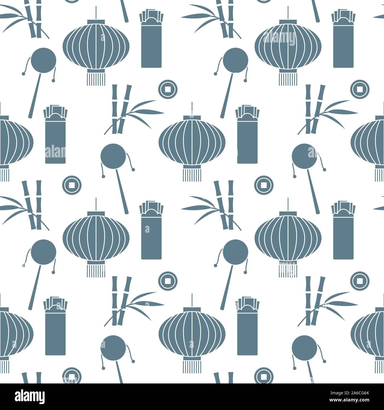 Vector seamless pattern with paper lantern, coin for luck, envelope ...