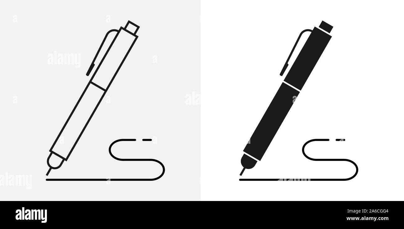 Pen icon with a line. Linear and filled options. Flat design Stock ...