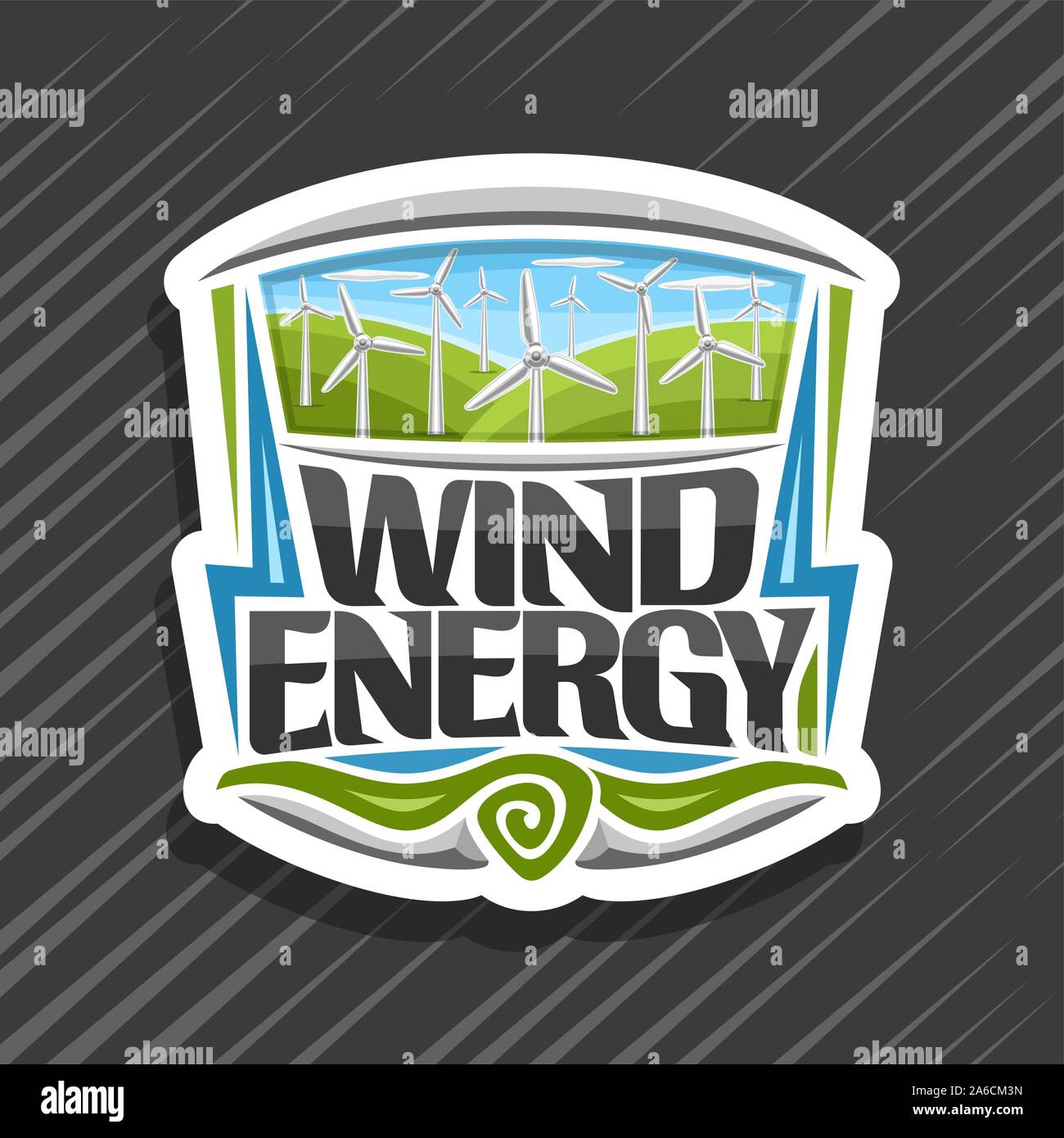 Vector logo for Wind Energy, creative sign with many rotating turbines ...
