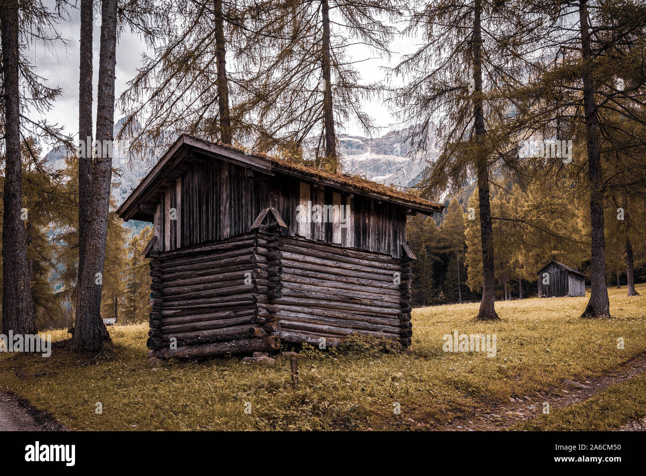 Old mountain hut in the Dolomites Stock Photo - Alamy