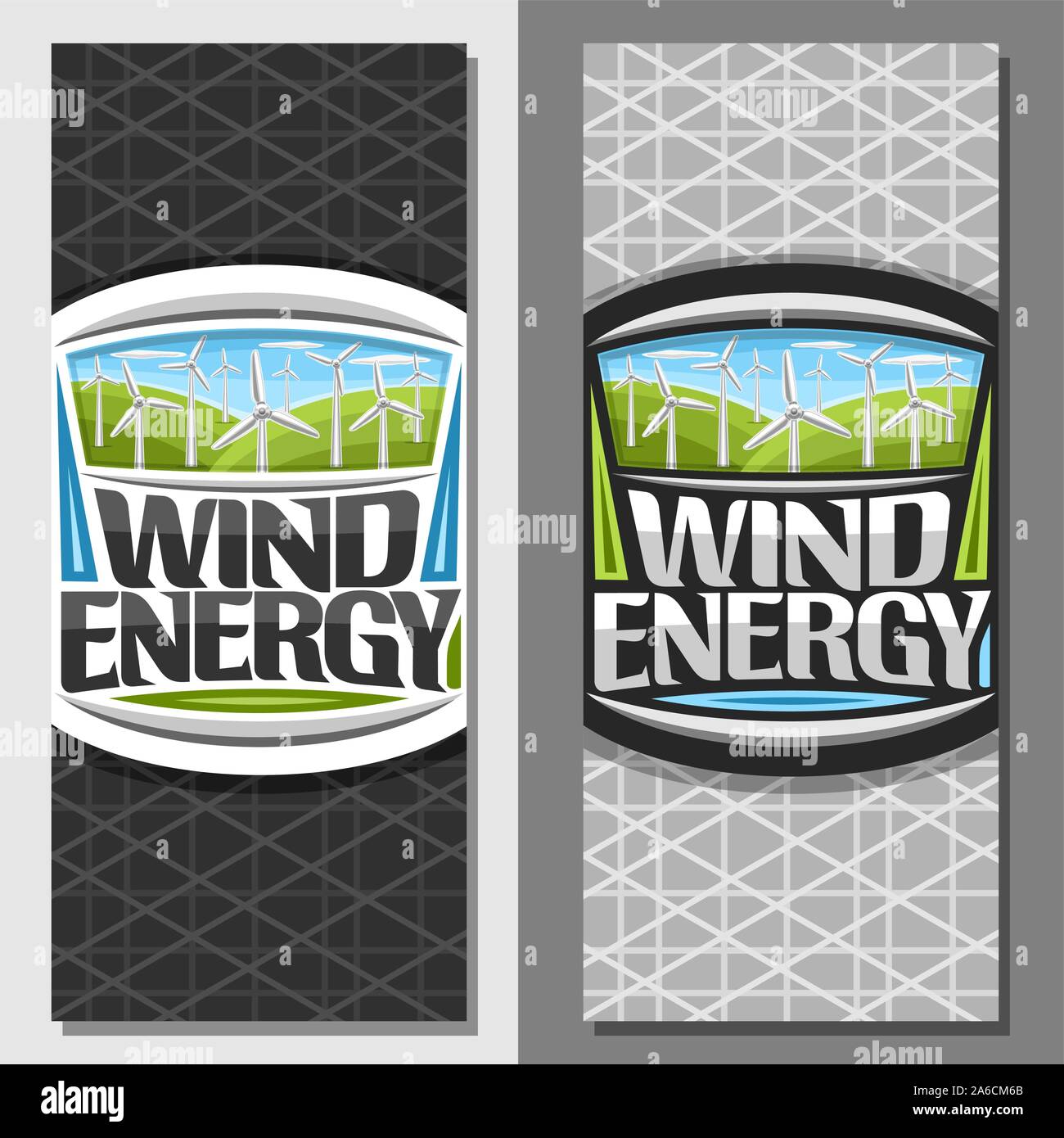 Vector banners for Wind Energy, design brochure with many windmills on ...