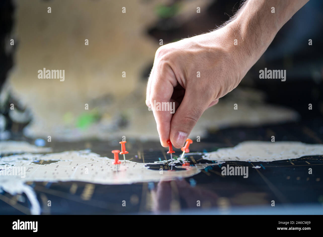 Point place on the world map. Mark on the map Stock Photo - Alamy