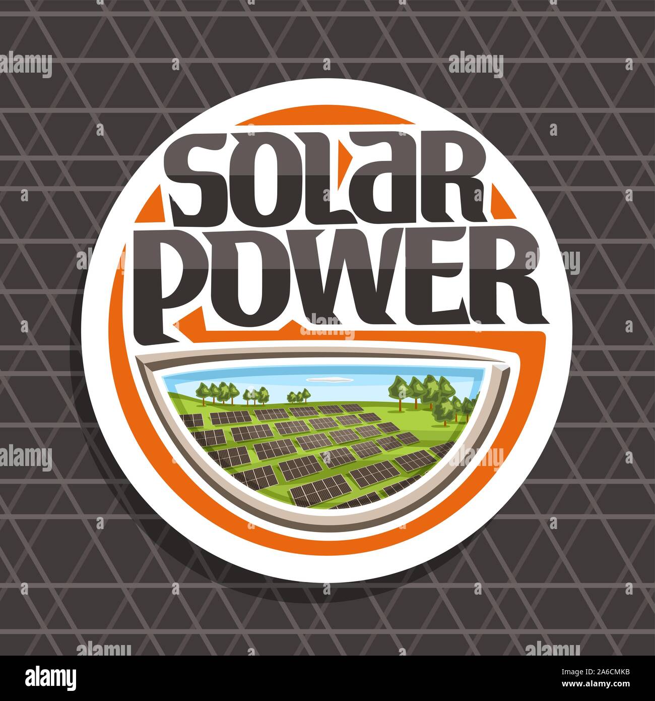 Vector logo for Solar Power, white round sticker with many photovoltaic ...