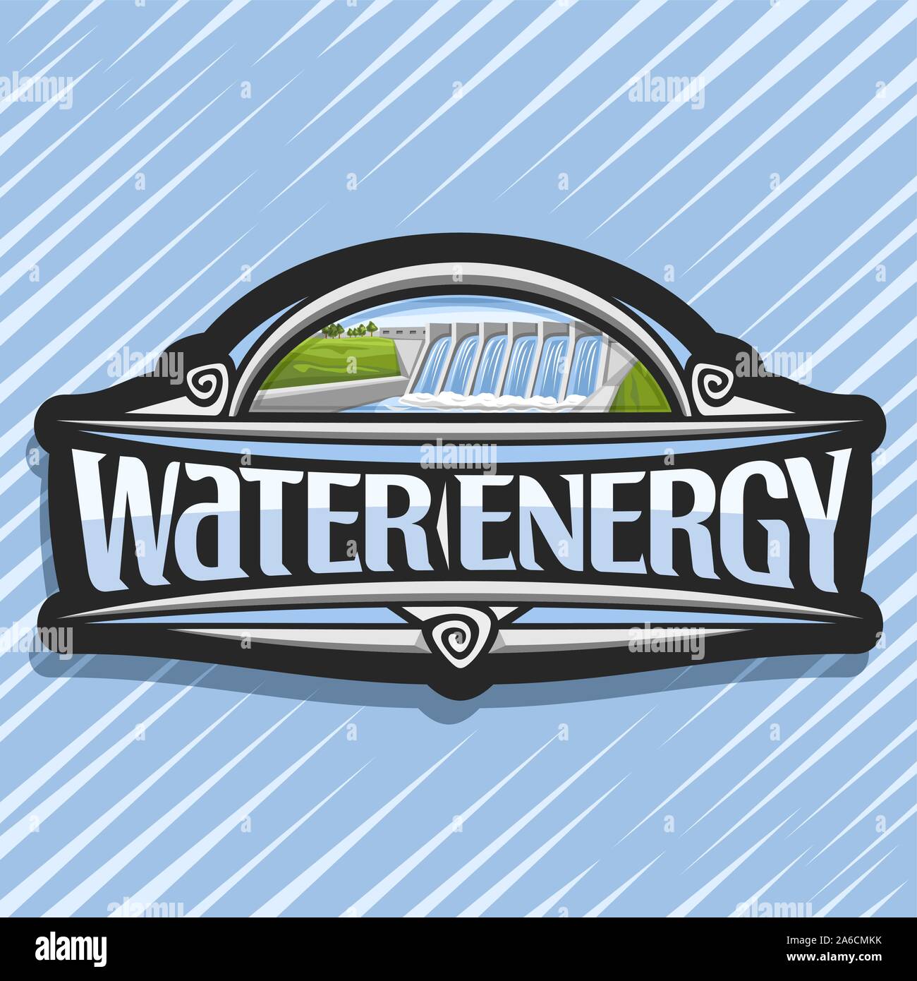 Vector logo for Water Energy, dark creative sticker with mini ...