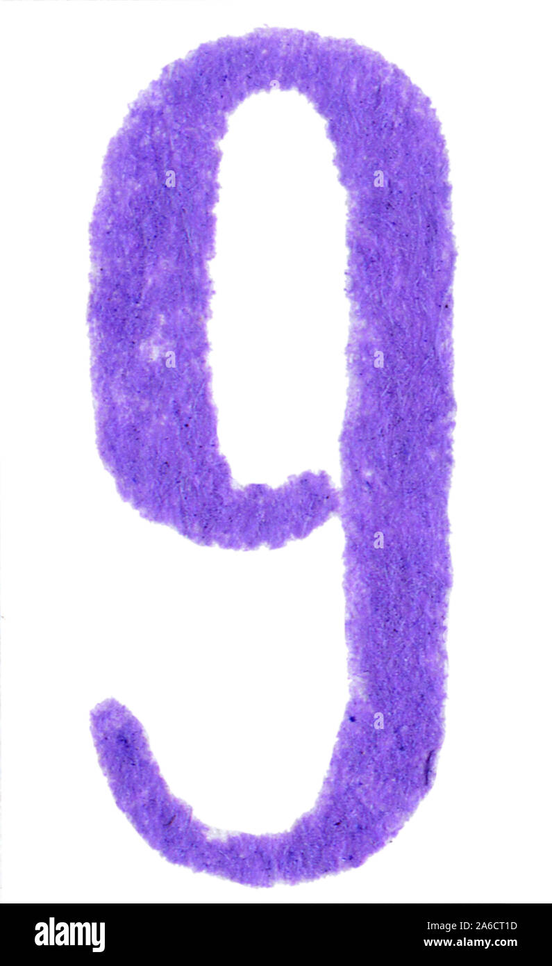 Digit number 9 printed blue ink stamp isolated on white background ...