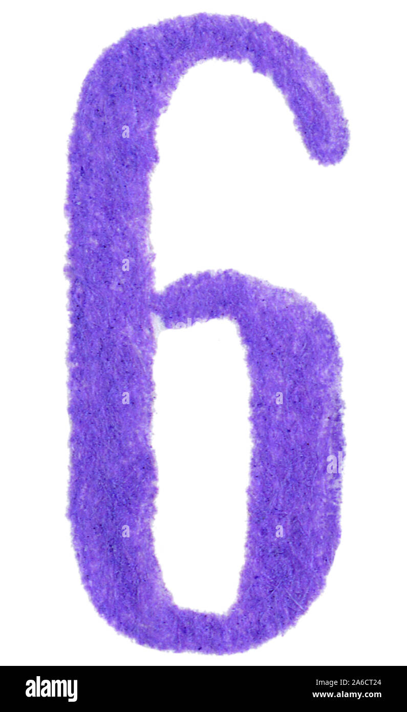 Digit number 6 printed blue ink stamp isolated on white background ...