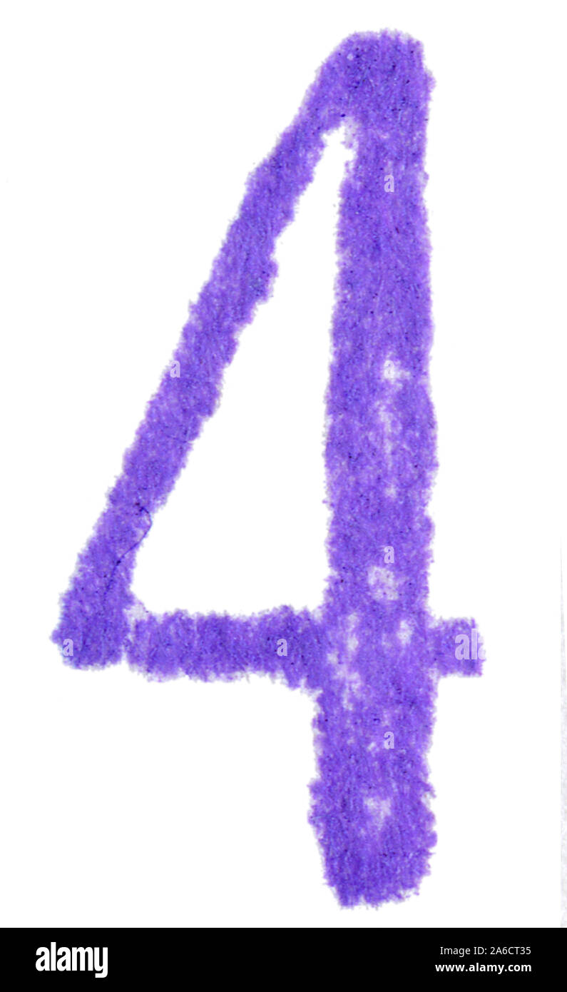 Digit number 4 printed blue ink stamp isolated on white background ...