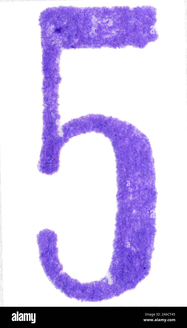 Digit number 5 printed blue ink stamp isolated on white background ...