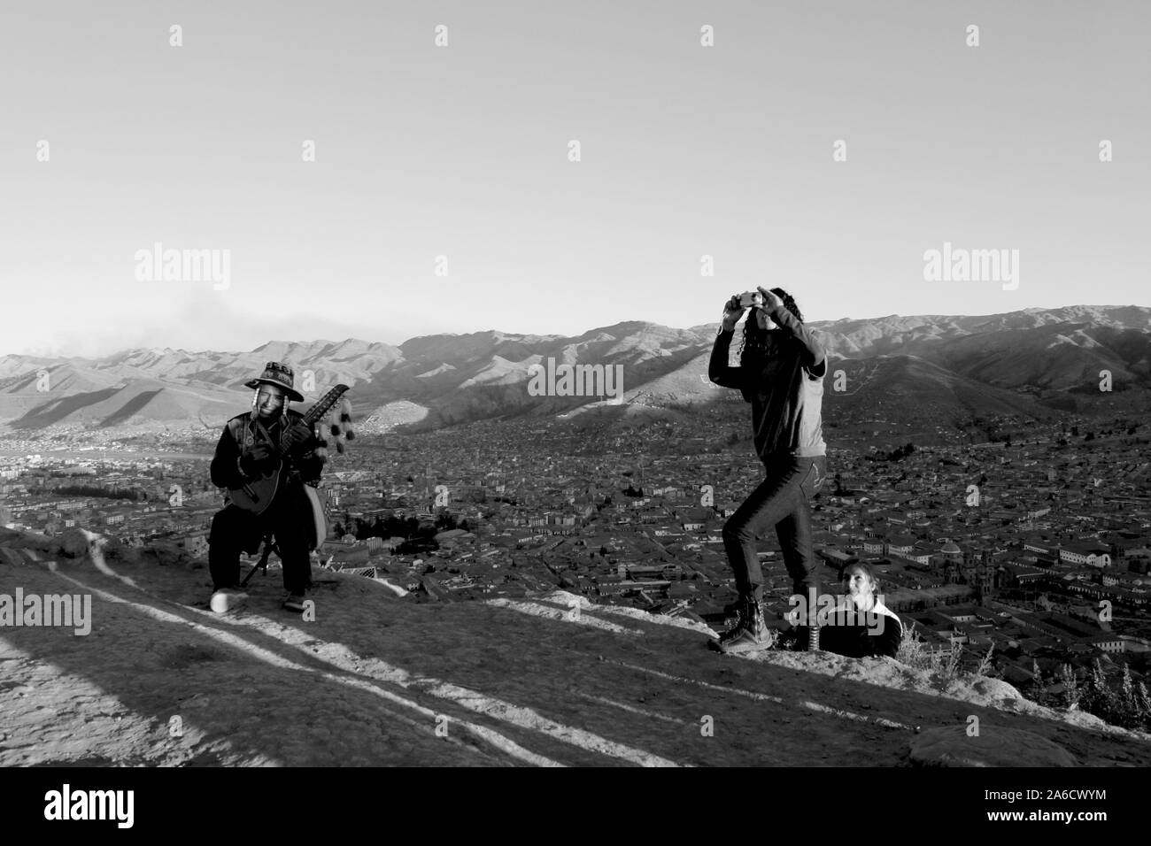 Peruvian Guitar Player, with Andes backdrop Stock Photo - Alamy