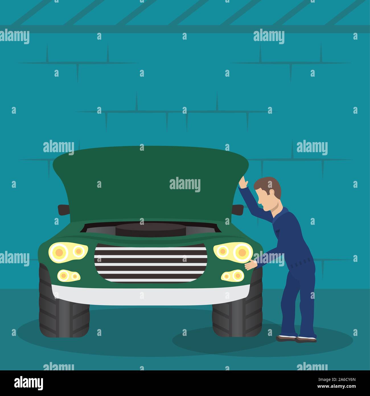 man mechanic working in car character Stock Vector Image & Art - Alamy