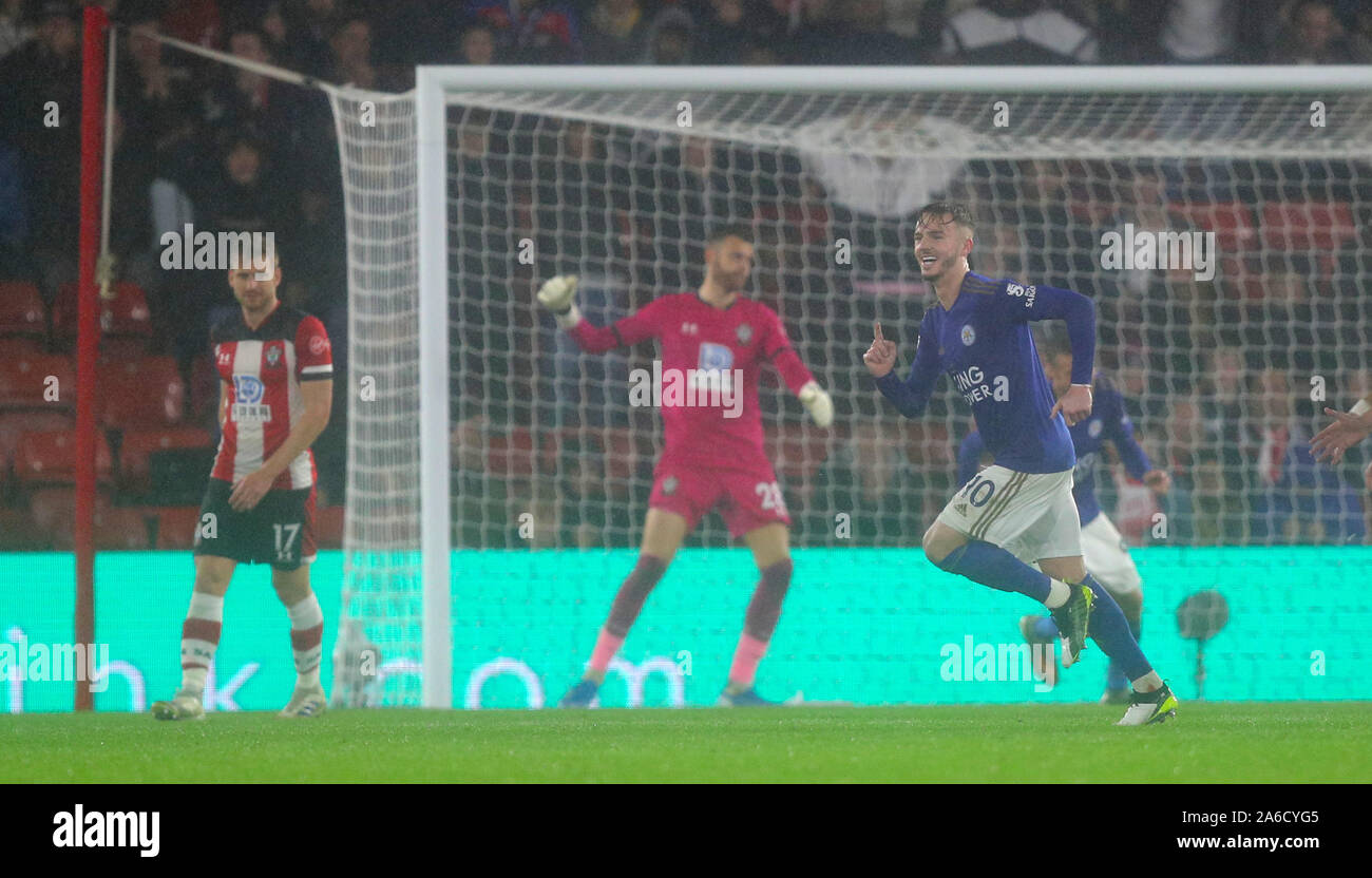 Leicester City's James Maddison celebrats scoring his sides eighth goal ...