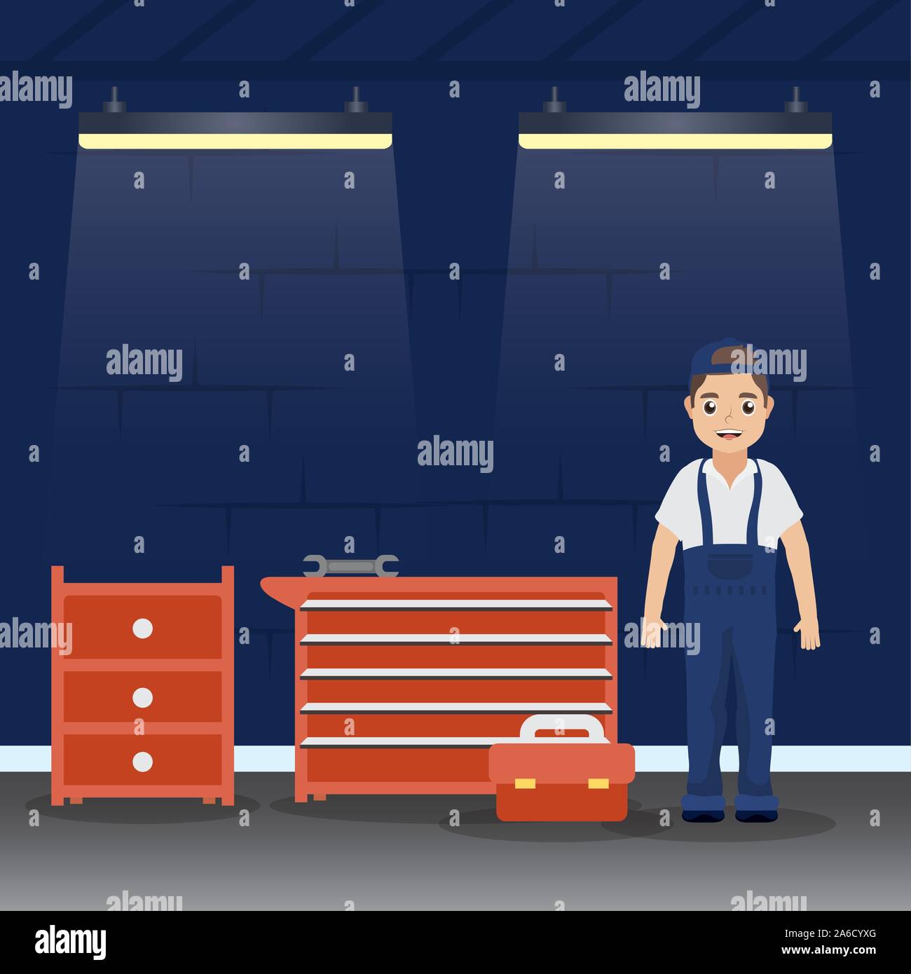 man mechanic working in mechanical workshop Stock Vector Image & Art ...