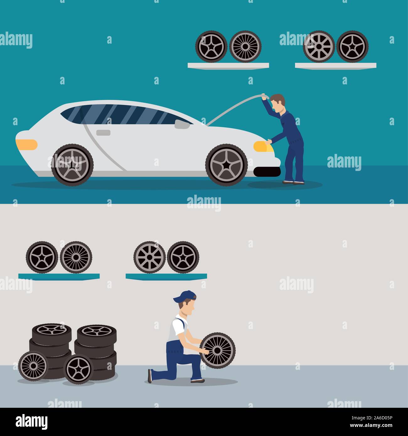 team of mechanics working characters Stock Vector Image & Art - Alamy