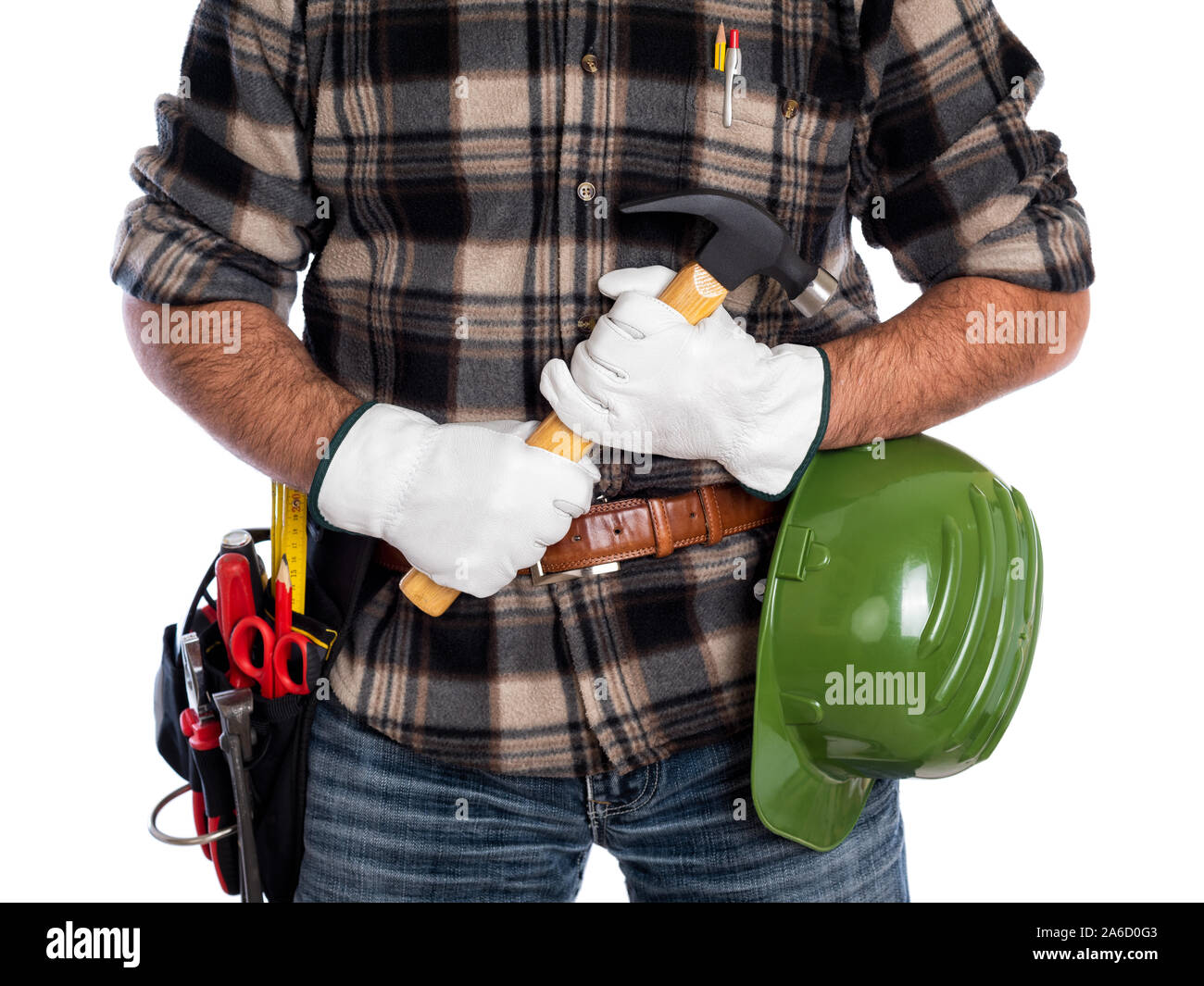 Adult craftsman carpenter isolated on white background, he wears ...