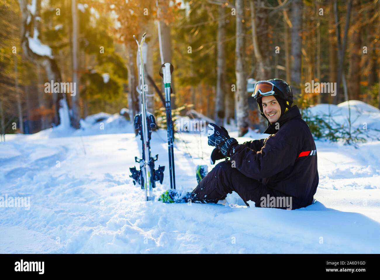 Male skier relaxing on hi-res stock photography and images - Alamy