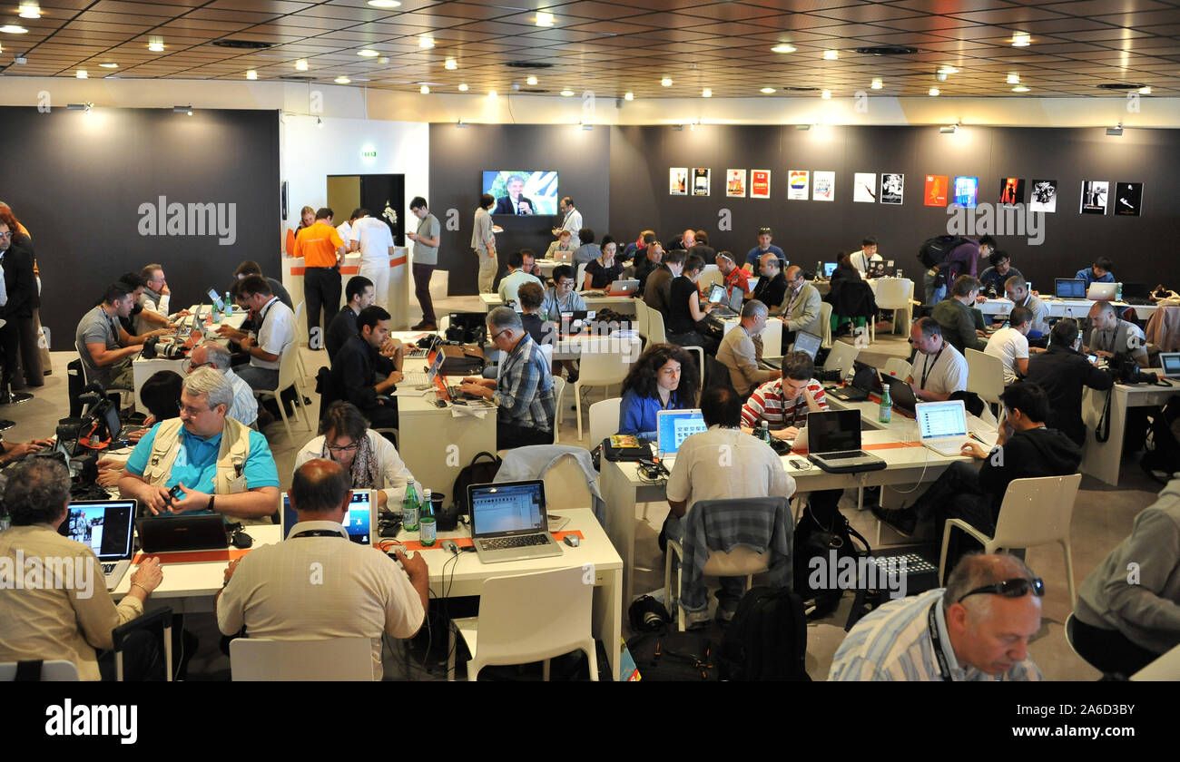 Photographers transmission room at the palais des festivals hi-res ...