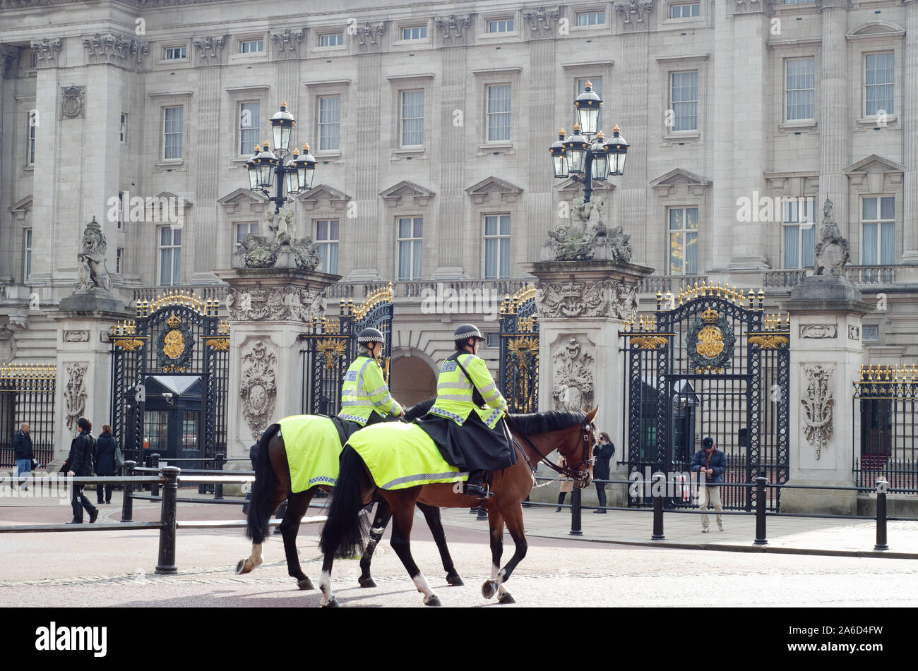 Mounted police outside of Buckingham Palace in the City of Westminster ...