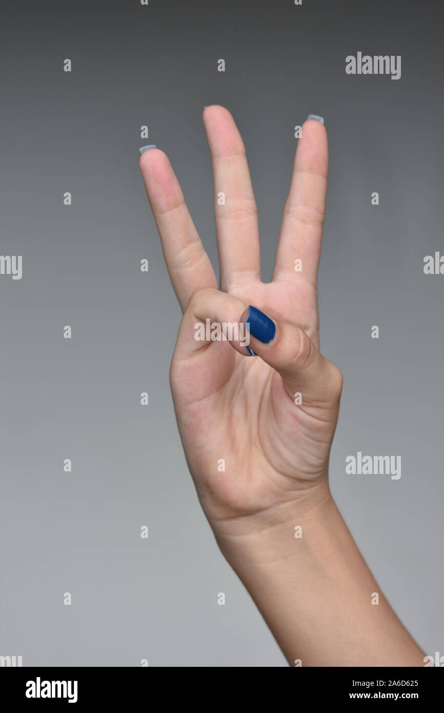 Female Teen Hand Counting Three Stock Photo - Alamy