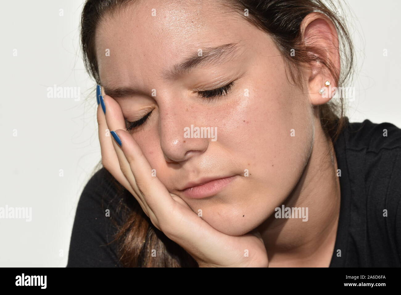 Sleepy Pretty Female Stock Photo - Alamy
