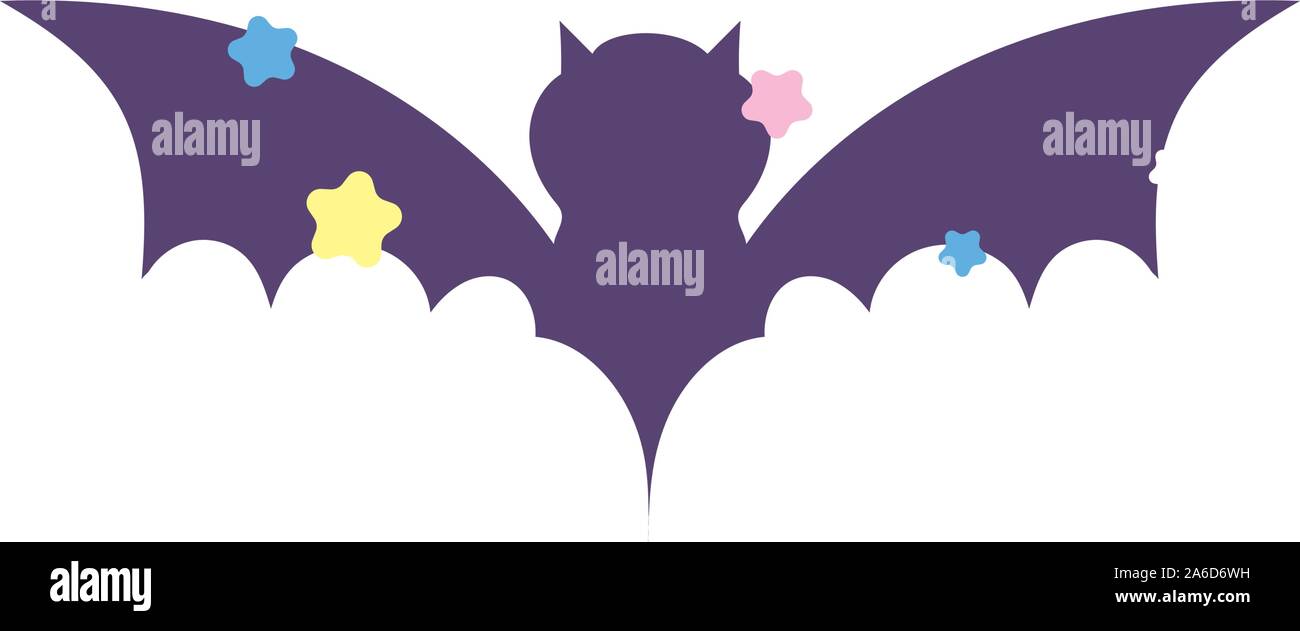 purple bat open wings stars on white background vector illustration ...