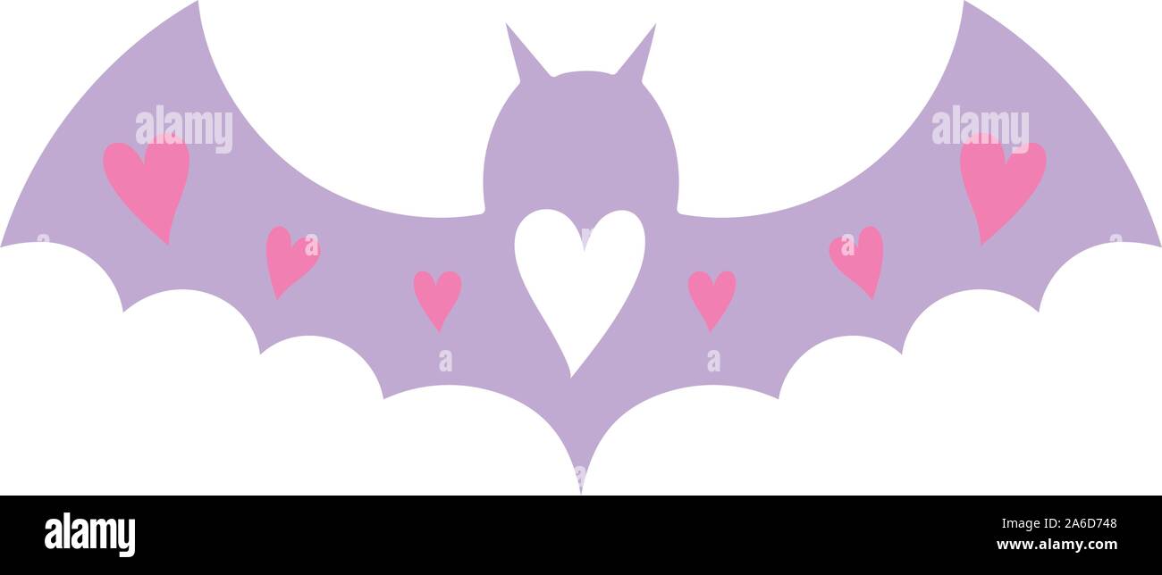 purple bat open wings with hearts love on white background vector ...