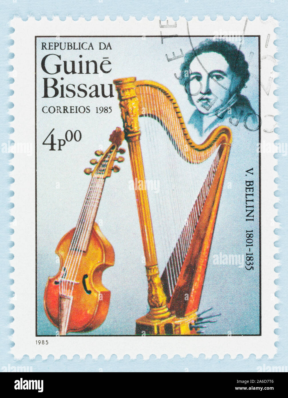 Close up of postage stamp from Guinea Bissau, featuring Italian ...