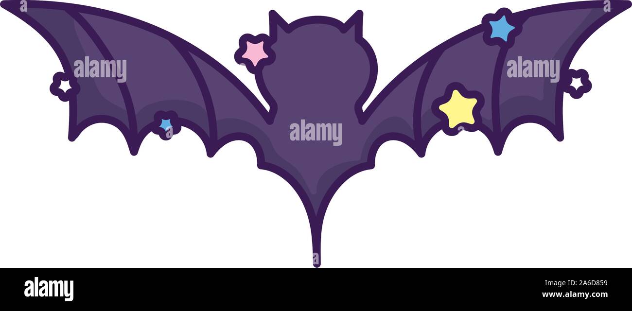 purple bat open wings stars on white background vector illustration ...