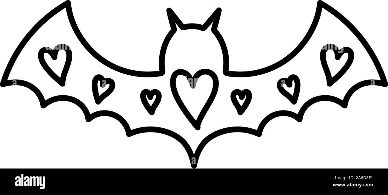 bat open wings with hearts love on white background vector illustration ...