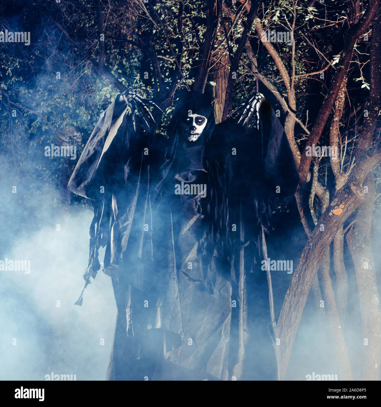 Portrait of the angel of death, grim reaper while standing in a ...