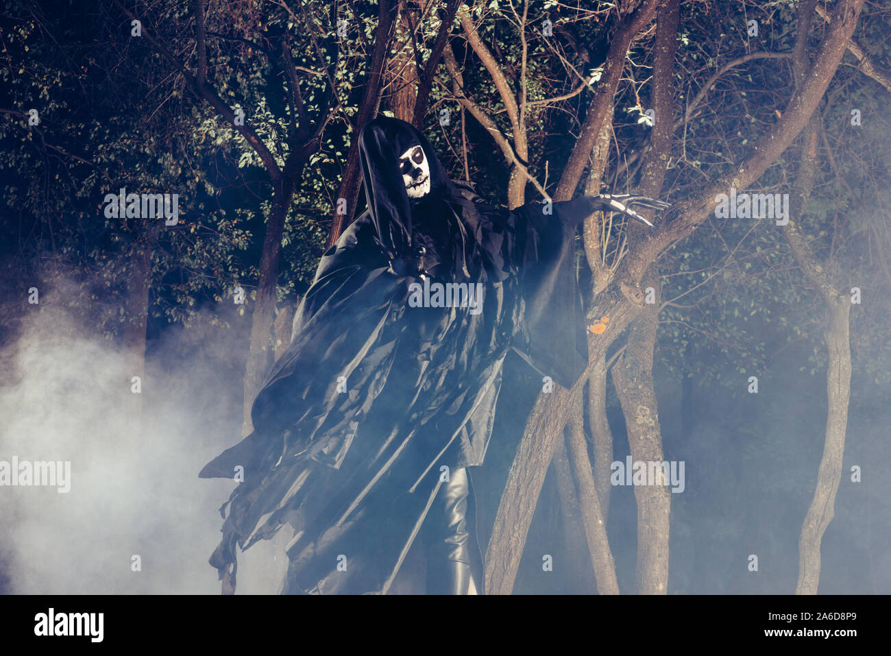 Portrait of the angel of death, grim reaper while standing in a ...