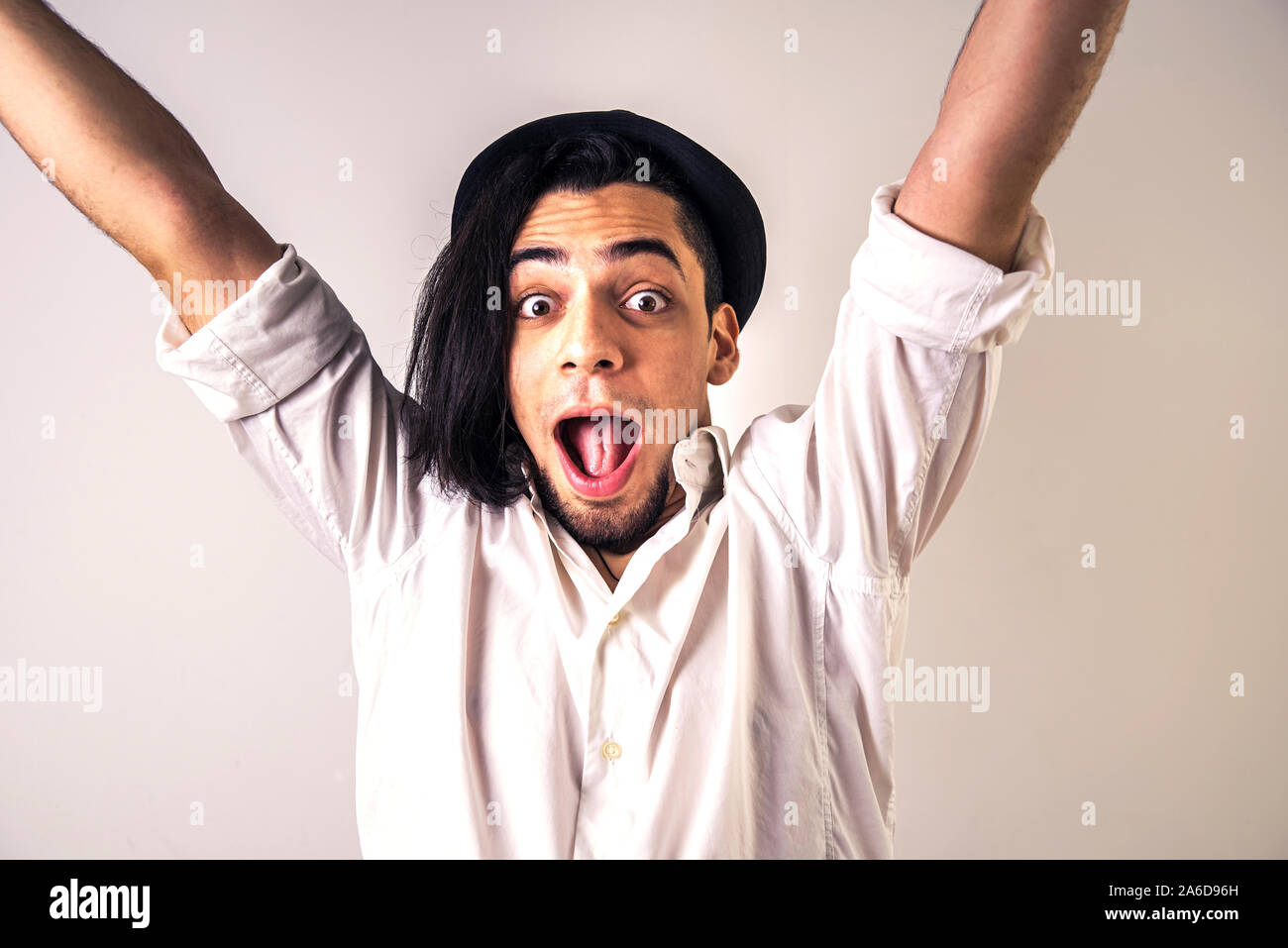 Portrait of Hispanic man with surprise face, isolated on white Stock ...