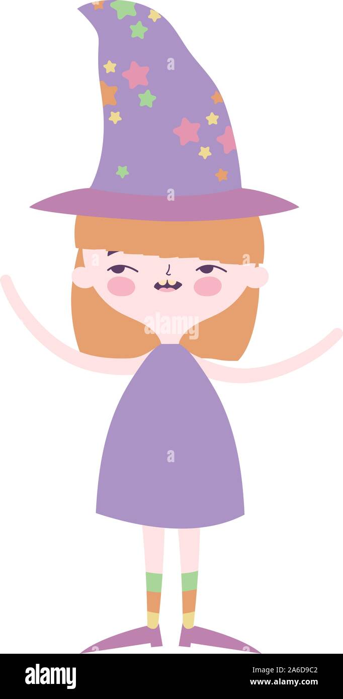 happy halloween celebration girl witch and hat costume vector ...