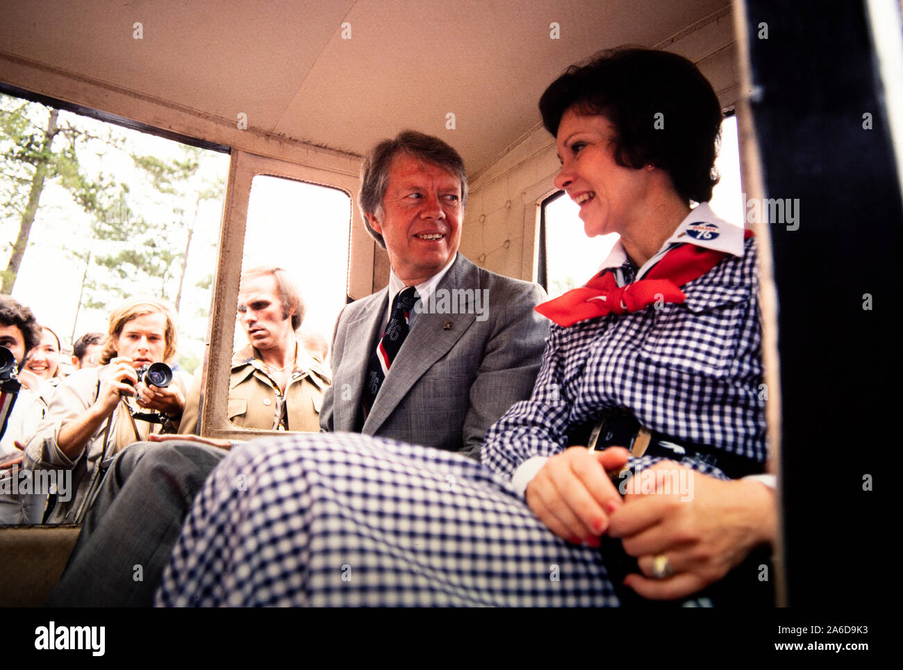 Jimmy Carter and Wife Rosalynn ride in a carriage on 4 July 1976 ...