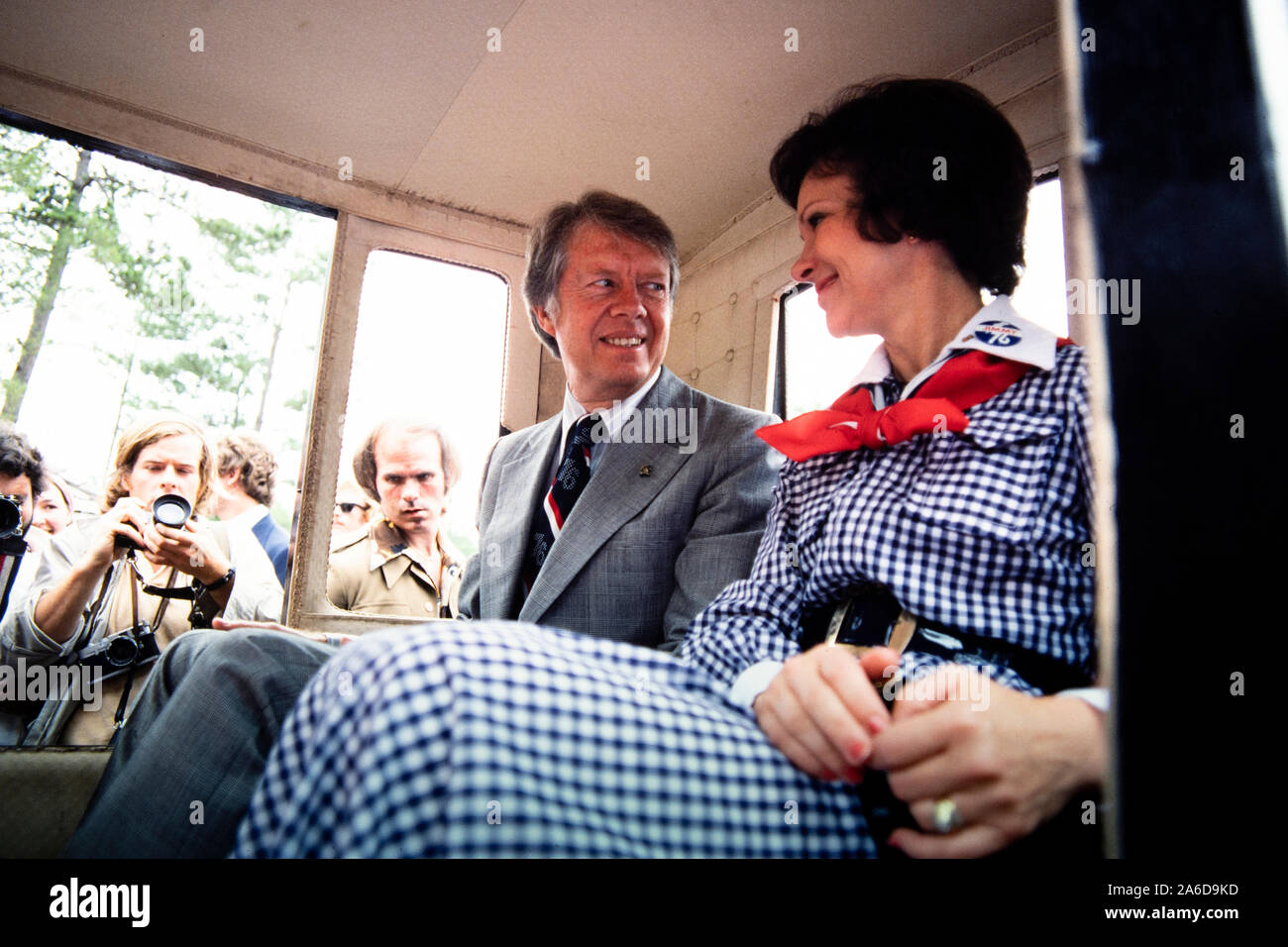 Jimmy Carter and Wife Rosalynn ride in a carriage on 4 July 1976 ...
